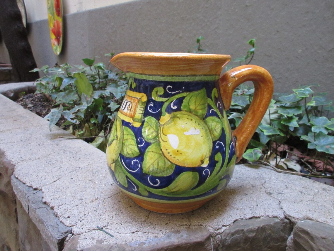 Tuscan Wine Pitcher Handmade Hand Painted 'vino' With | Etsy