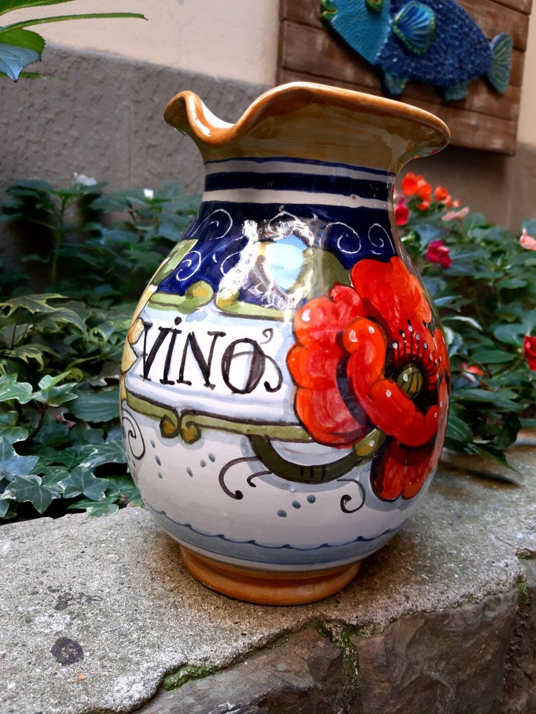 Tuscan Wine Pitcher Handmade Hand Painted 'vino' With | Etsy