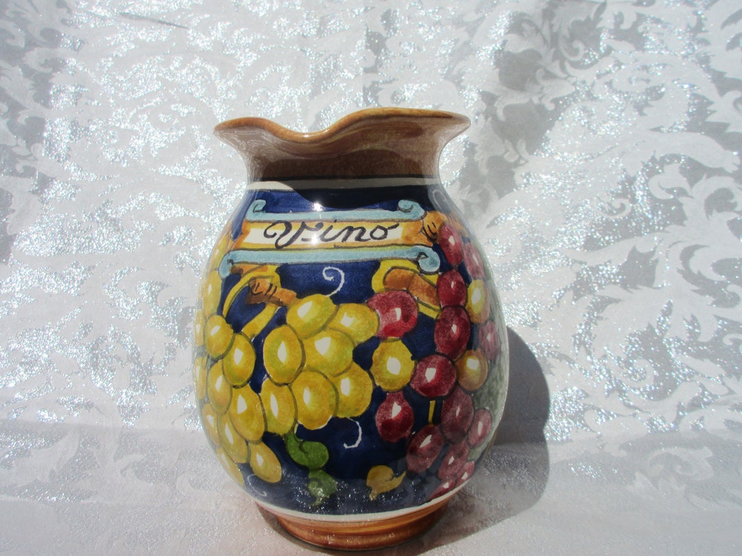 Tuscan Wine Pitcher Handmade, Hand Painted 'vino' With Yellow and Red ...
