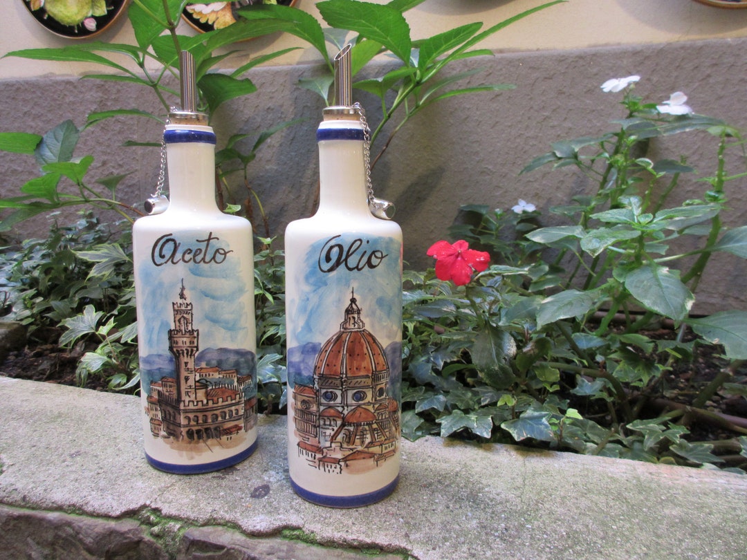 Tuscan Oil and Vinegar Set Handmade Ceramic, Hand-painted 'olio and ...