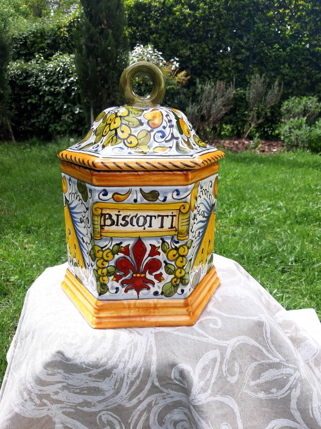 Tuscan Ceramic Cookie Jar Handmade, Hand Painted in Fleur-de-lis ...