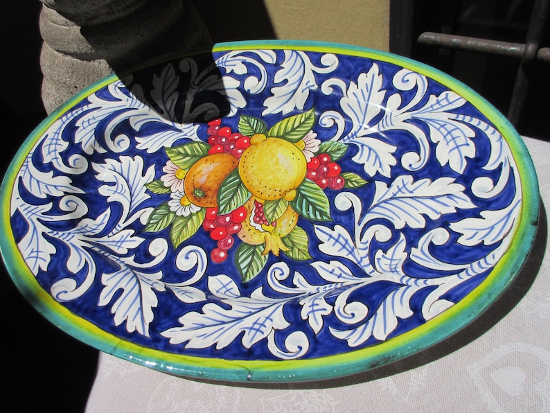 Tuscan Platter Handmade Hand Painted With Geometric Leaf and - Etsy
