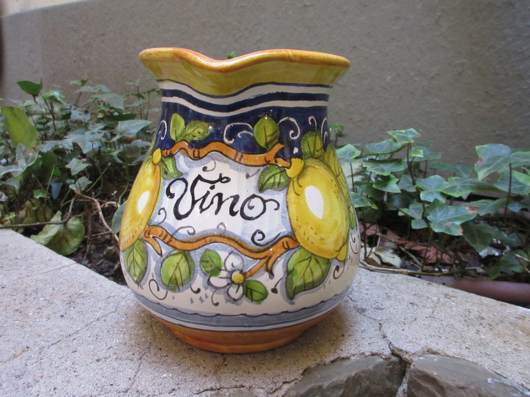 Tuscan Wine Pitcher Handmade, Hand Painted 'vino' With Grapes ...
