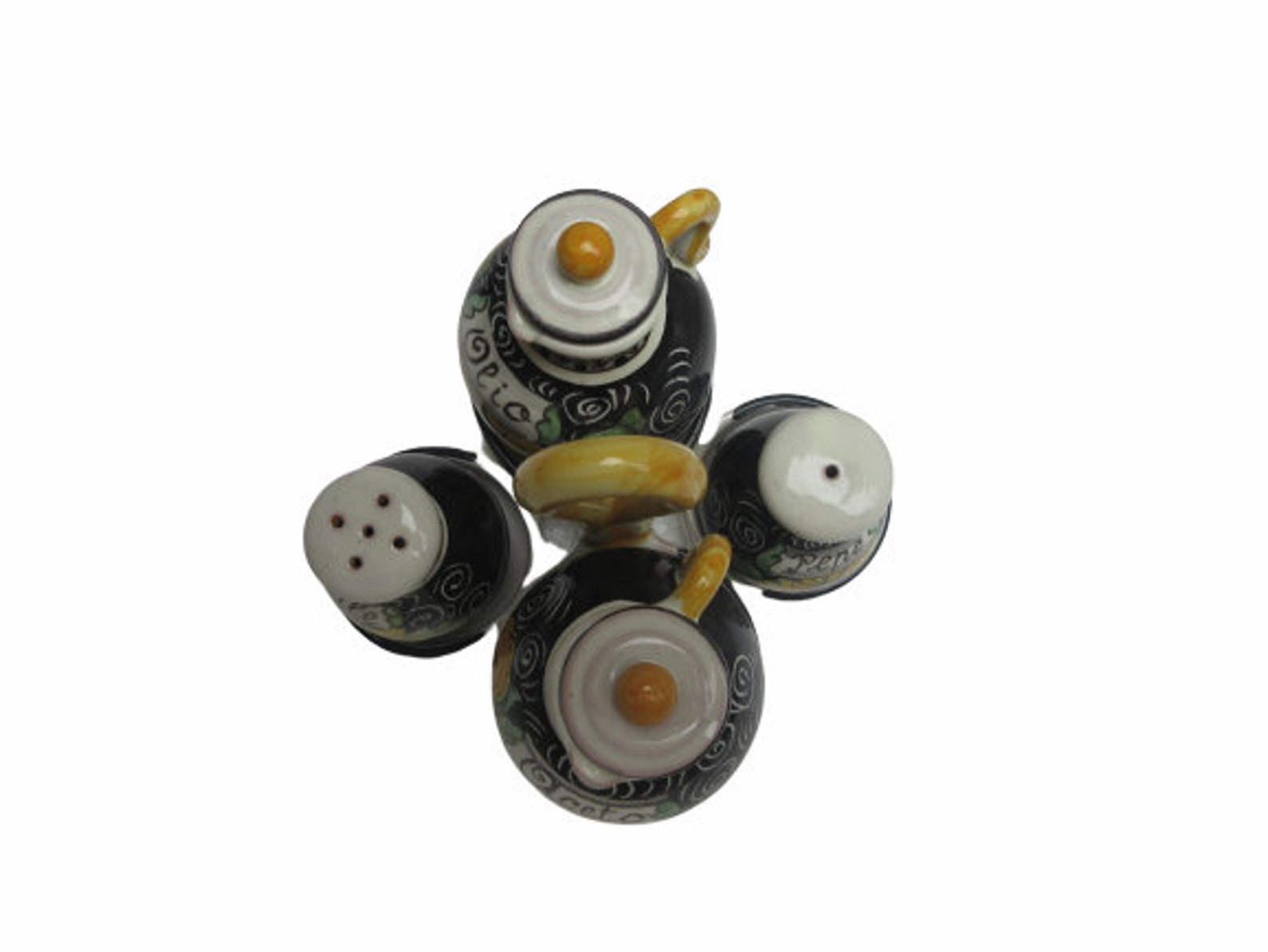 Tuscan Oil, Vinegar, Salt & Pepper Set Handmade, Hand Painted With ...