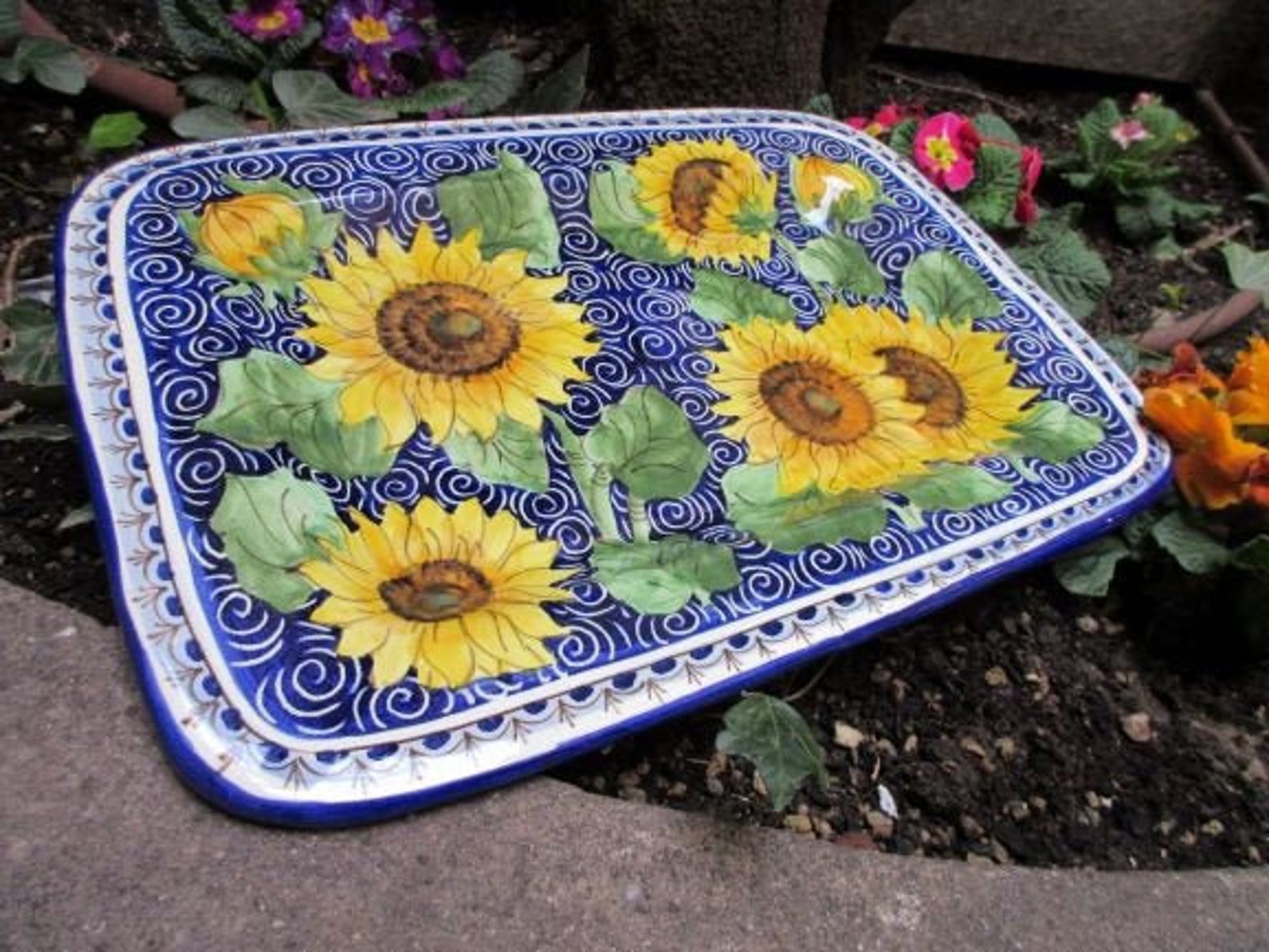 Tuscan Ceramic Platter Handmade Hand Painted With Sunflowers - Etsy