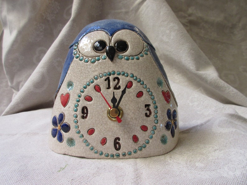 White Ceramic Owl Table Clock Handmade Hand-painted With - Etsy