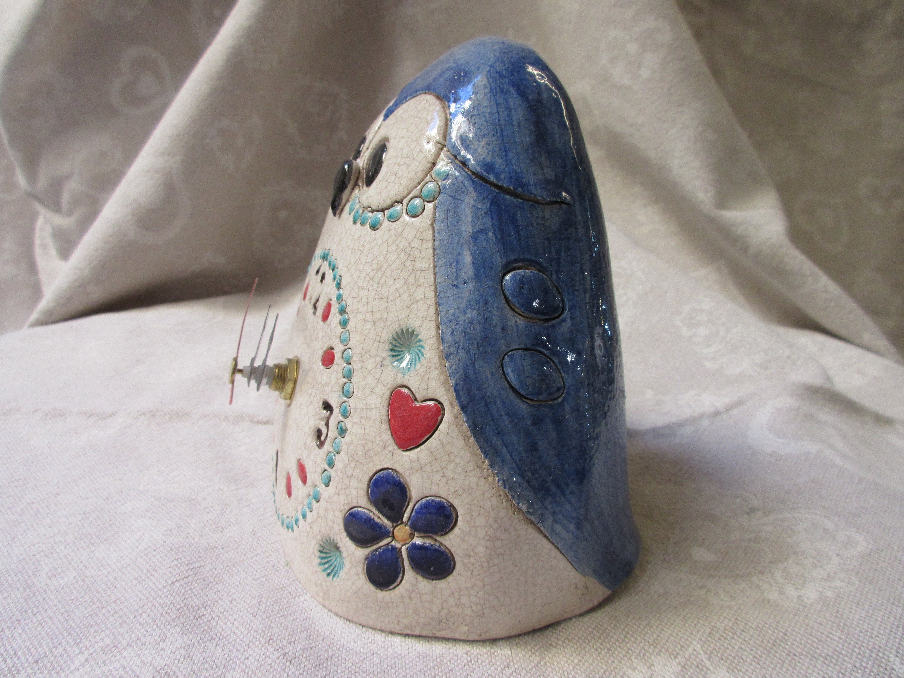 White Ceramic Owl Table Clock Handmade Hand-painted With - Etsy