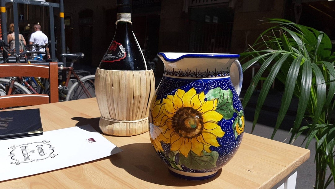 Tuscan Wine Pitcher Handmade, Hand Painted 'vino' With Yellow Sunflower ...