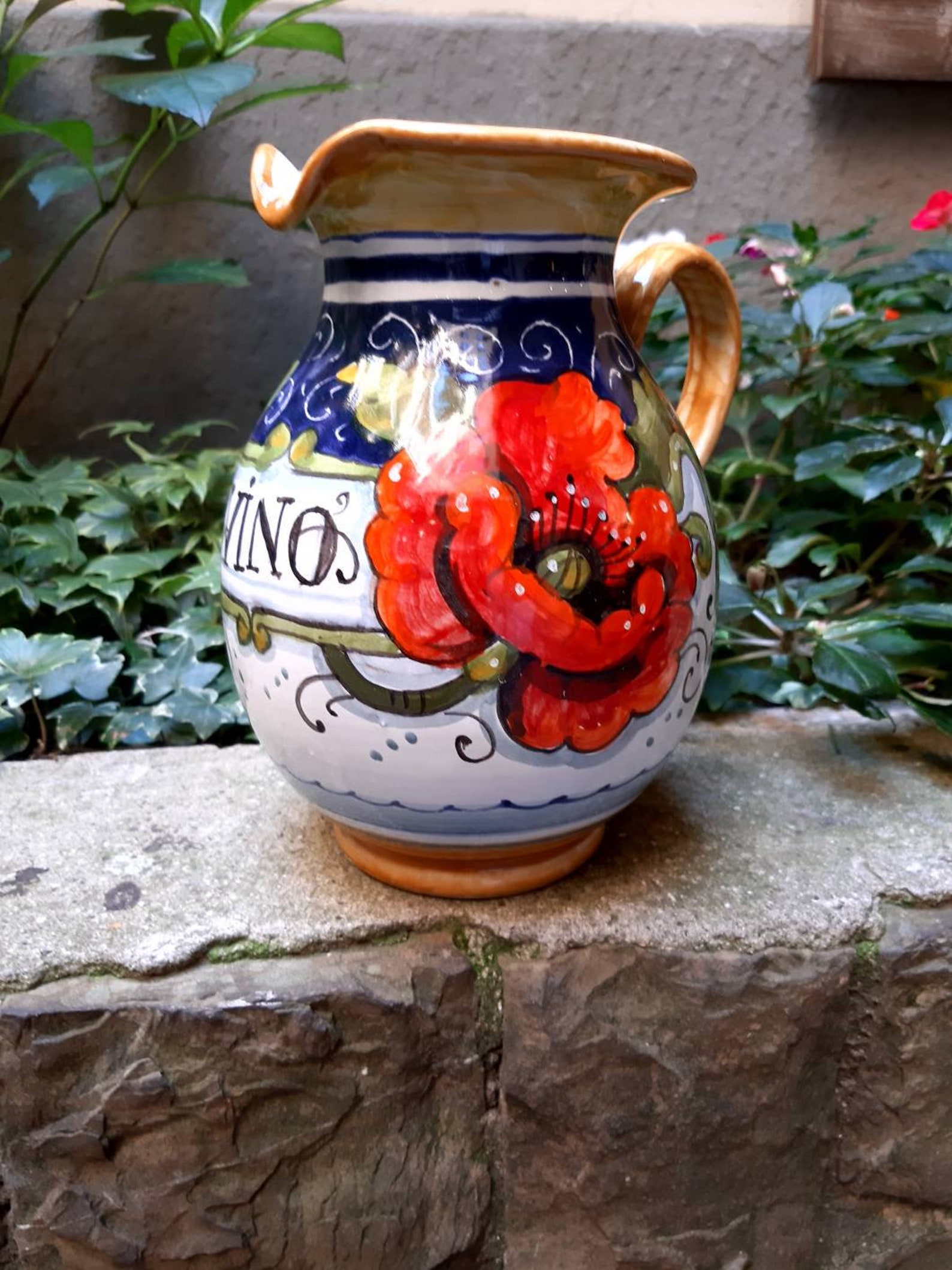 Tuscan Wine Pitcher Handmade Hand Painted 'vino' With | Etsy