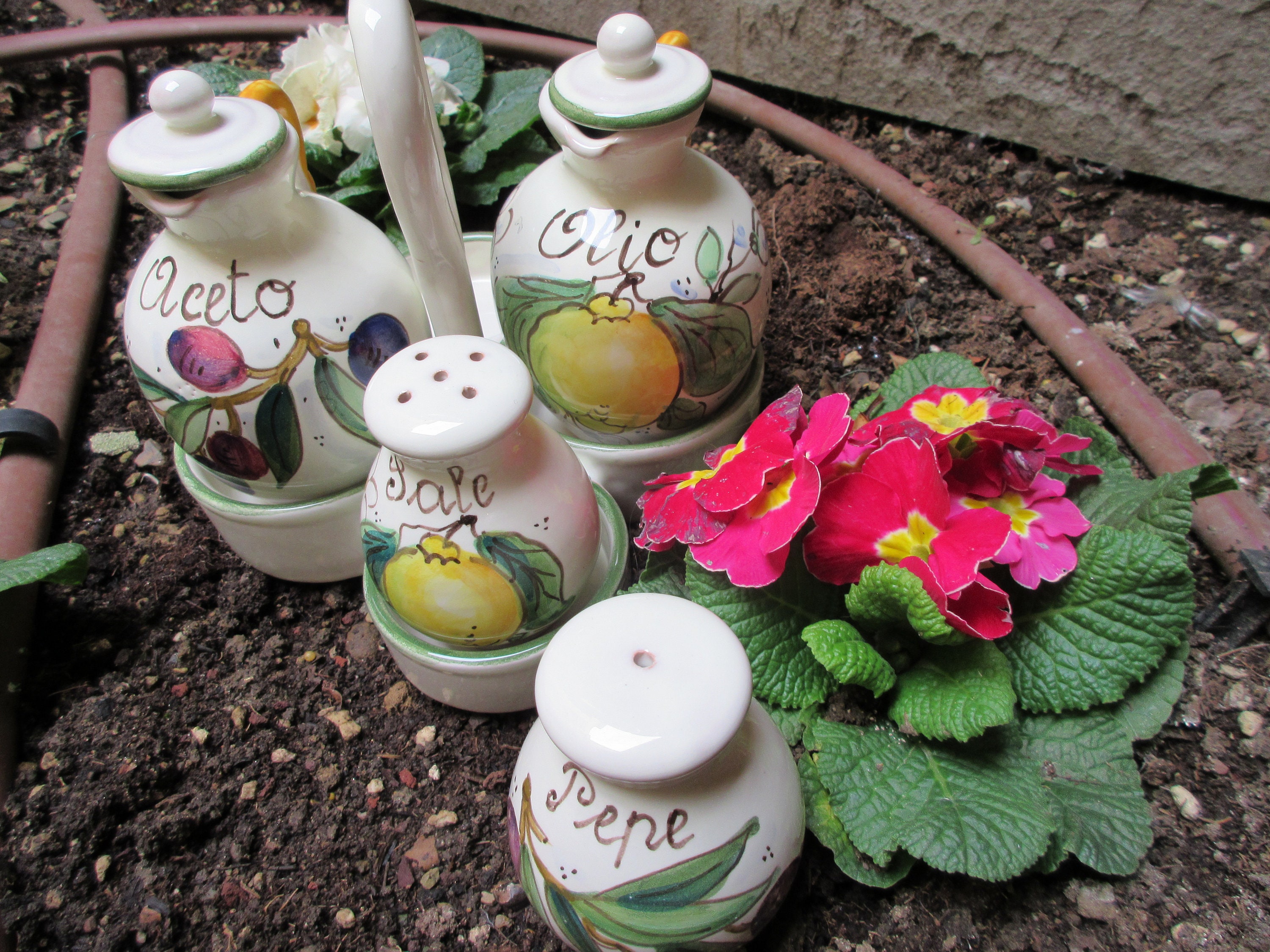 Tuscan Oil, Vinegar, Salt & Pepper Set Handmade, Hand Painted With ...