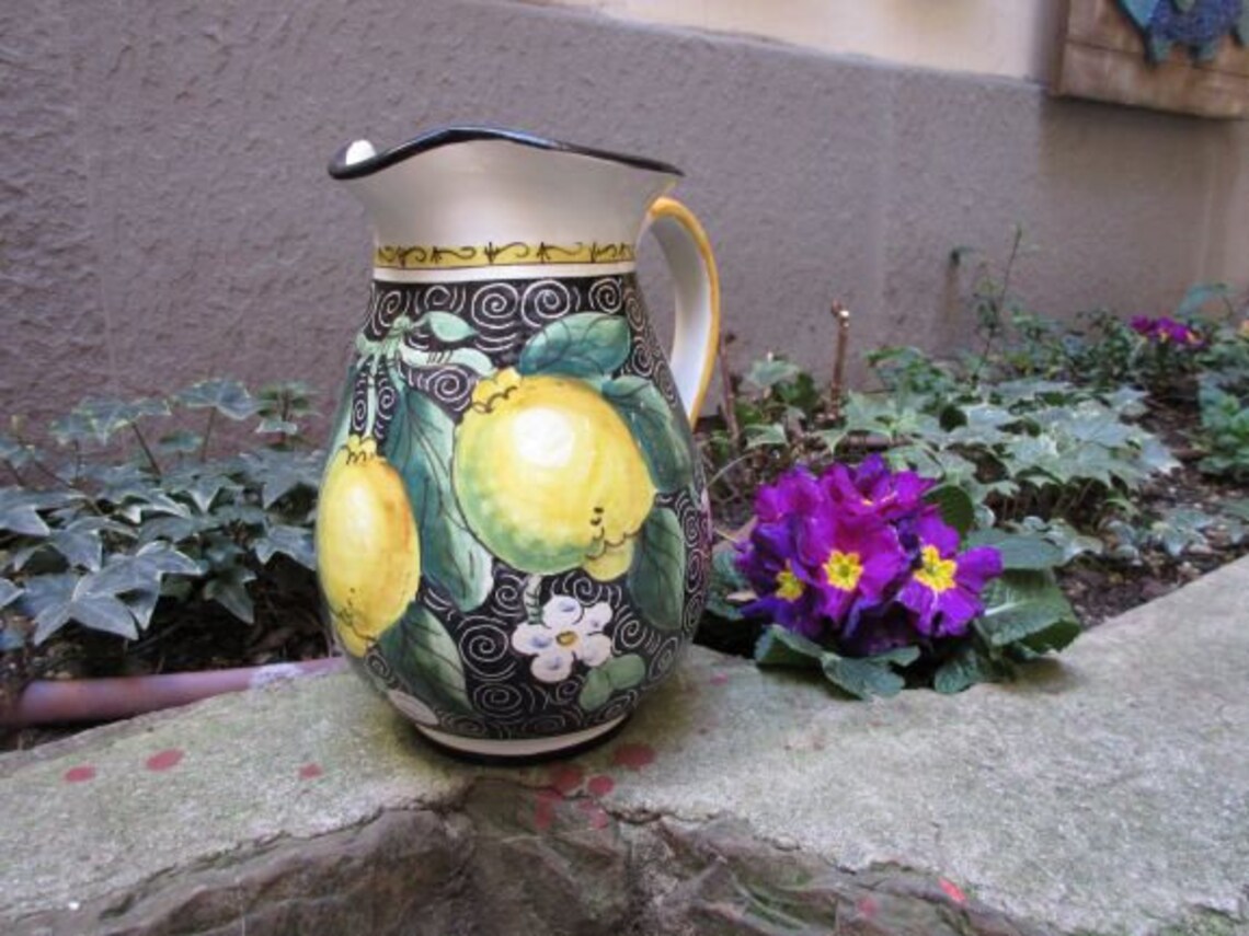 Tuscan Ceramic Wine Pitcher Handmade Hand Painted With - Etsy
