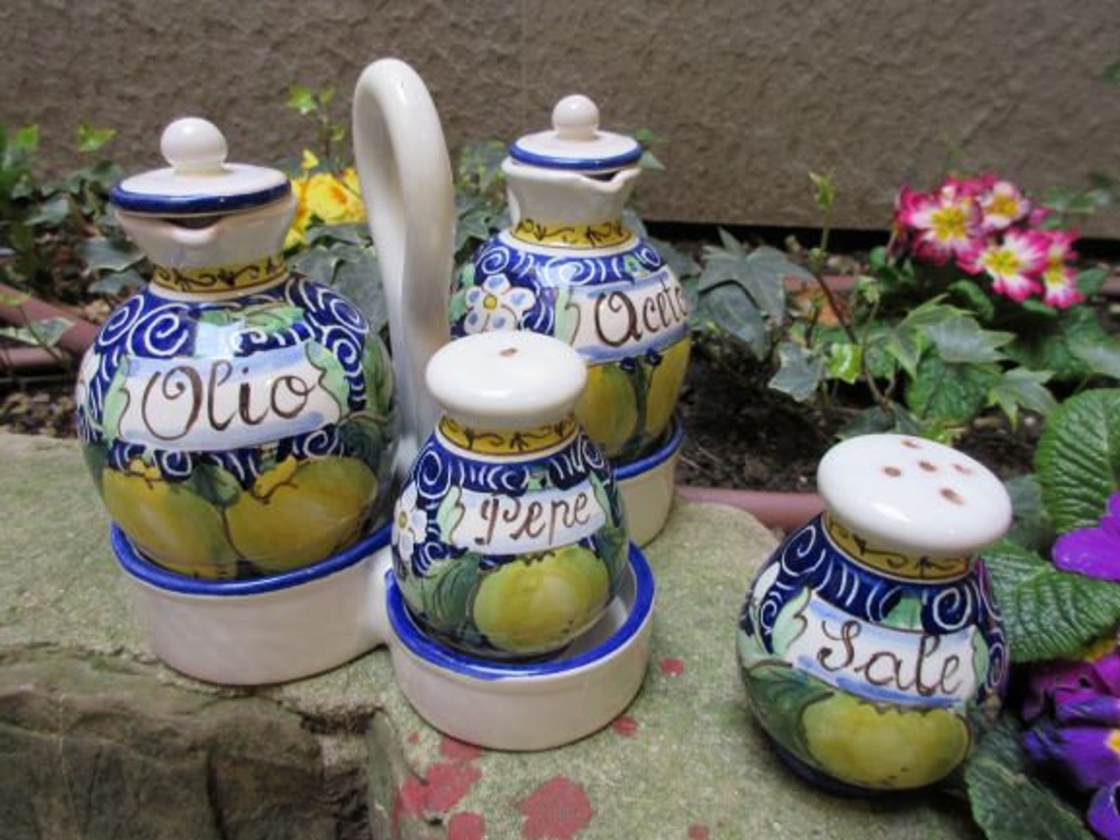 Tuscan Oil, Vinegar, Salt & Pepper Set Handmade, Hand Painted With ...