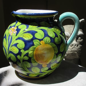 Tuscan Ceramic Wine Pitcher Handmade, Hand Painted With Lemons Design ...