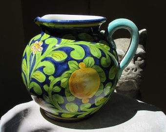 Tuscan Ceramic Wine Pitcher Handmade, Hand Painted With Lemons ...