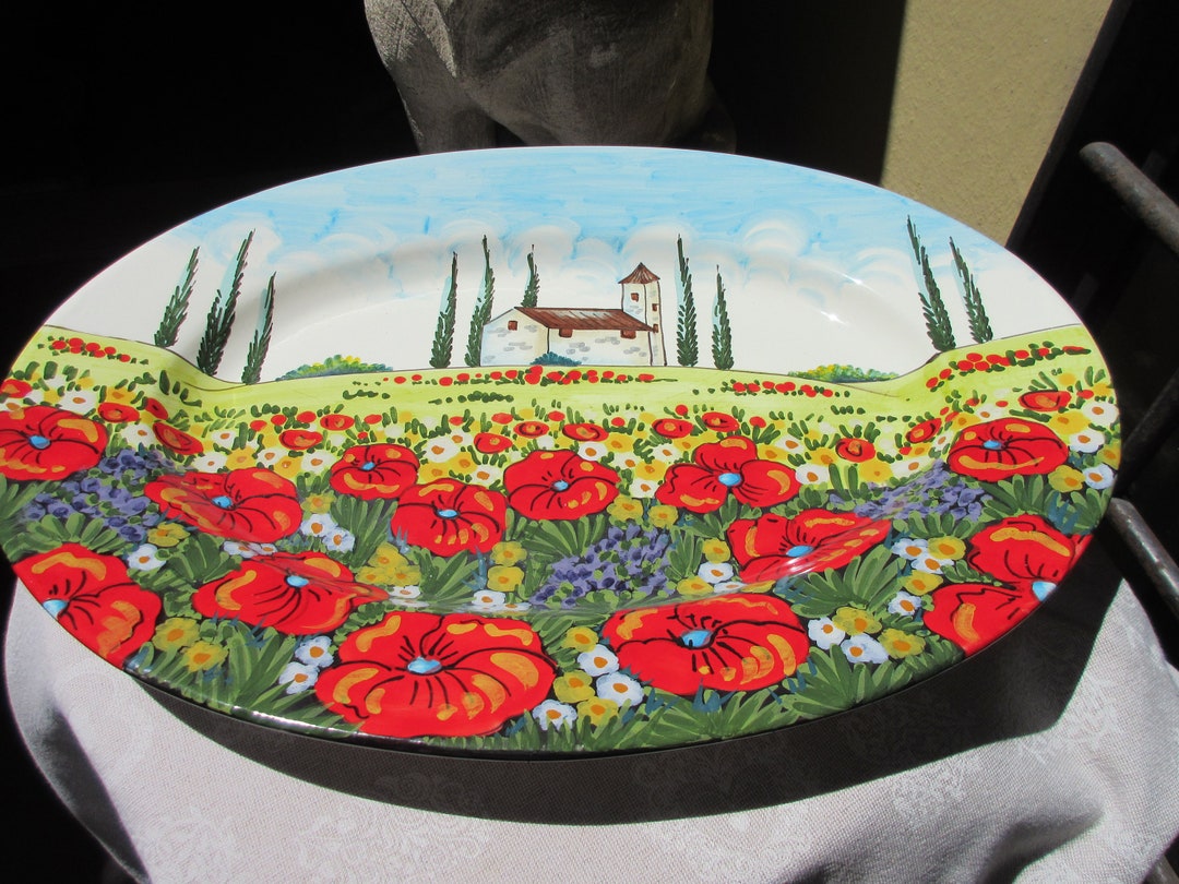 Tuscan Platter Handmade, Hand Painted With Countryside & Poppiesdesigns ...