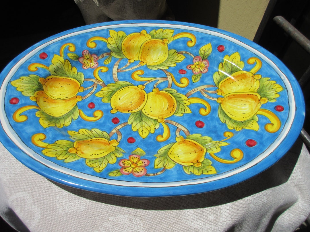 Tuscan Platter Handmade, Hand Painted With Geometric and Lemons on ...