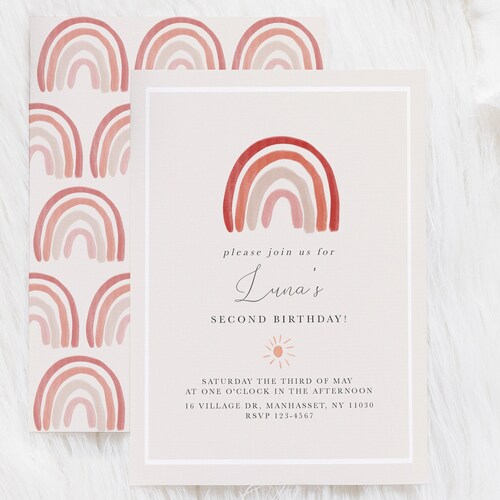Boho Rainbow Themed Birthday Party Invitation Printable - Etsy