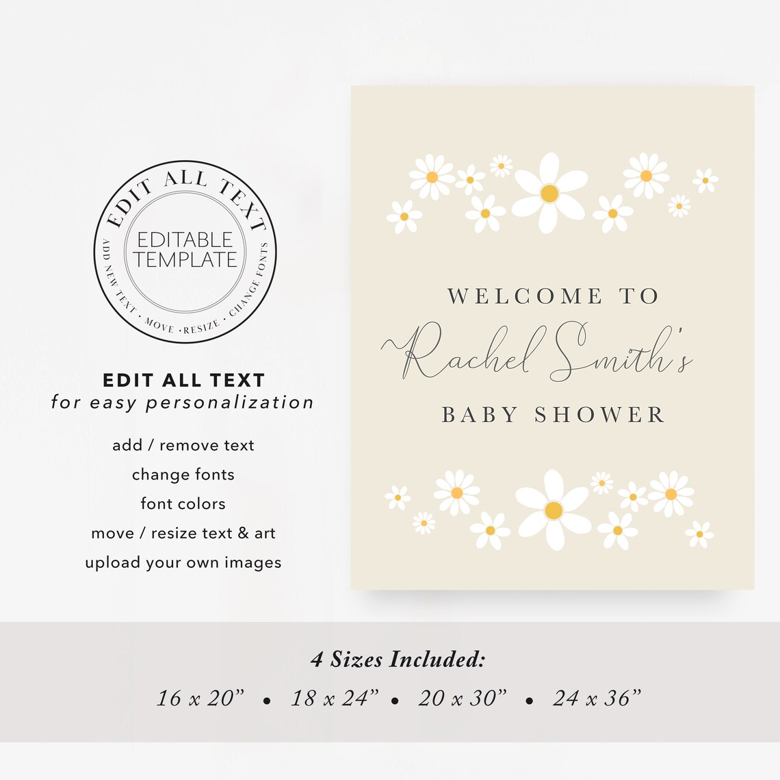 Daisy Welcome Sign Editable Template Welcome Sign Daisy - Etsy
