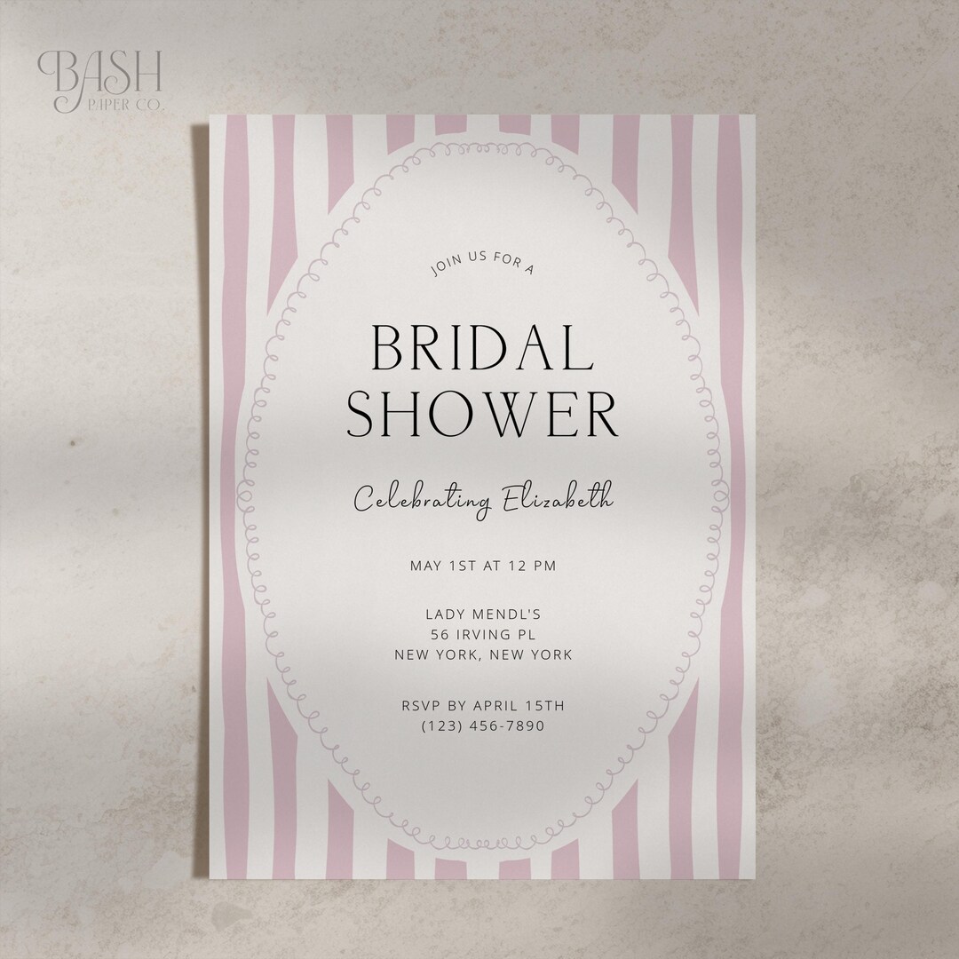 Invitation Striped Bridal Shower Editable Template | Whimsical ...