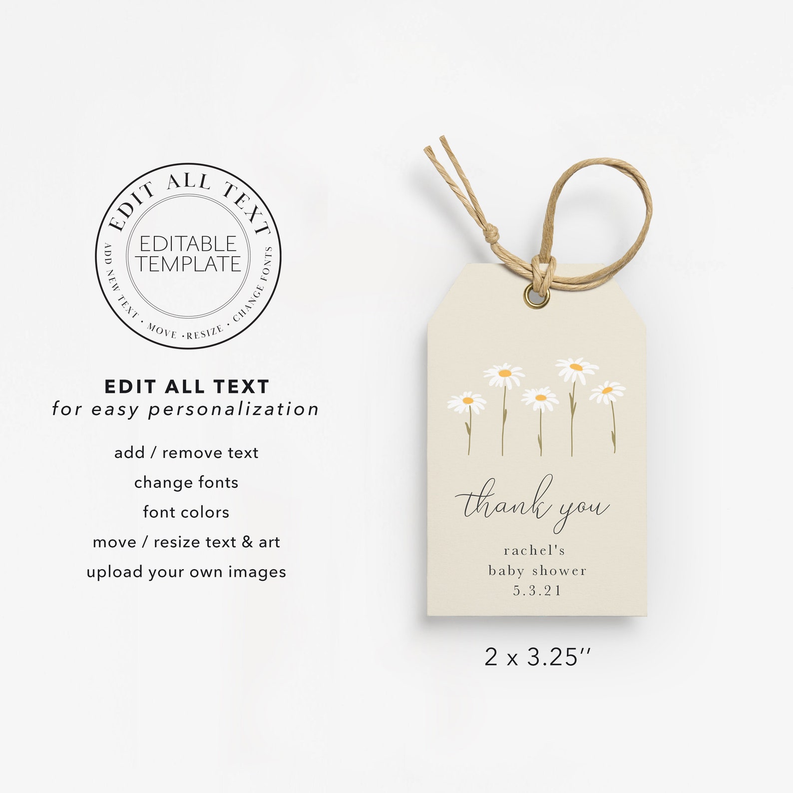 Daisy Gift Tag Editable Template Gift Tag Hanging Tag - Etsy UK