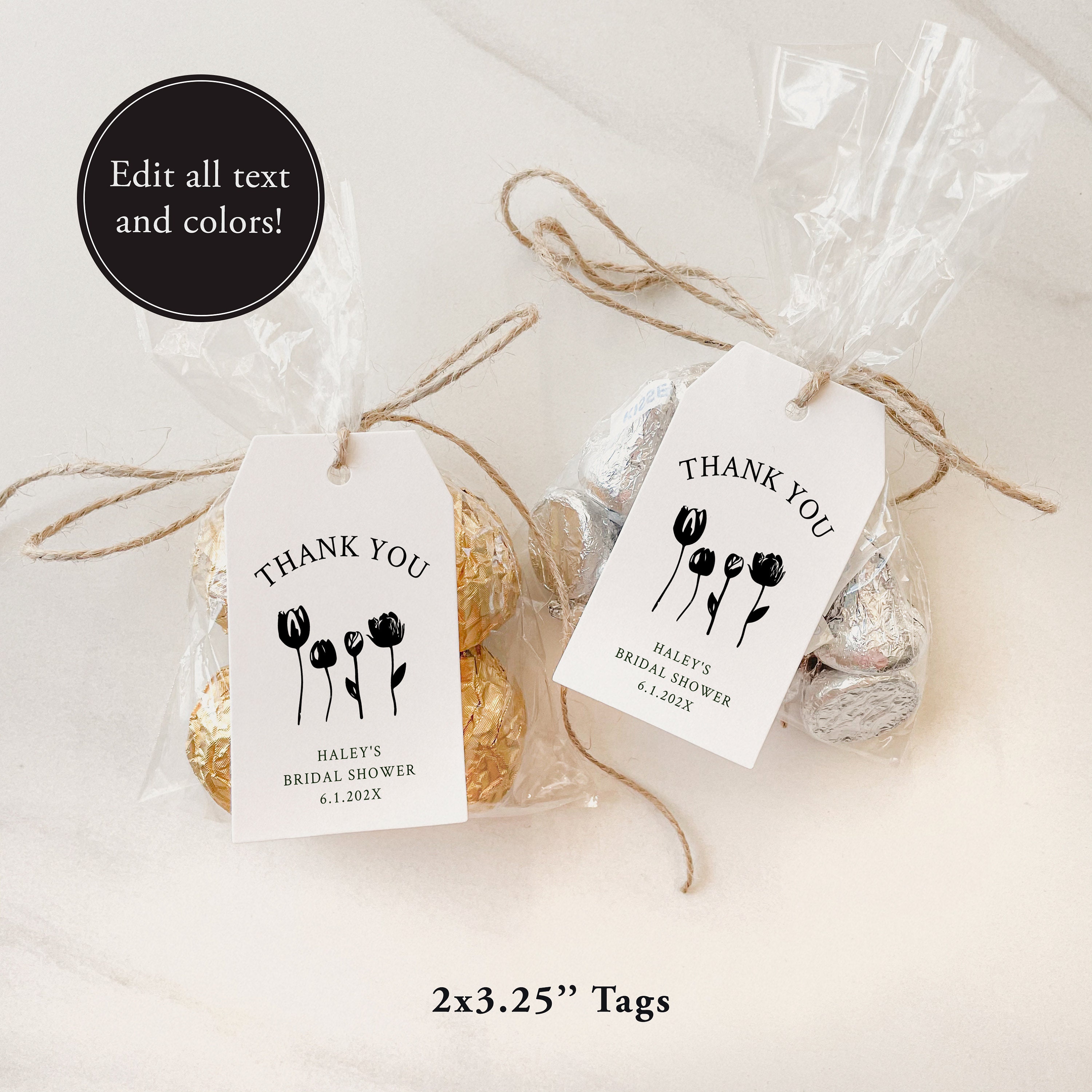 GIFT TAG, Tulip Editable Template | Floral Party Favor Tag, Printable ...