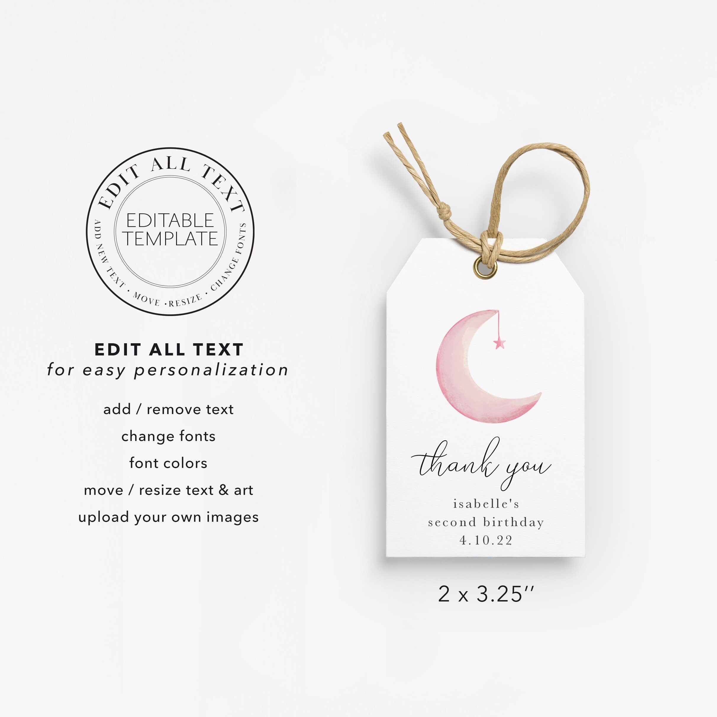 Moon and Star Gift Tag Editable Template Gift Tag Two The | Etsy