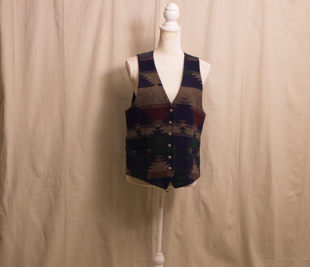 Vintage 1990s Navy Blue Aztec Print Vest - Etsy