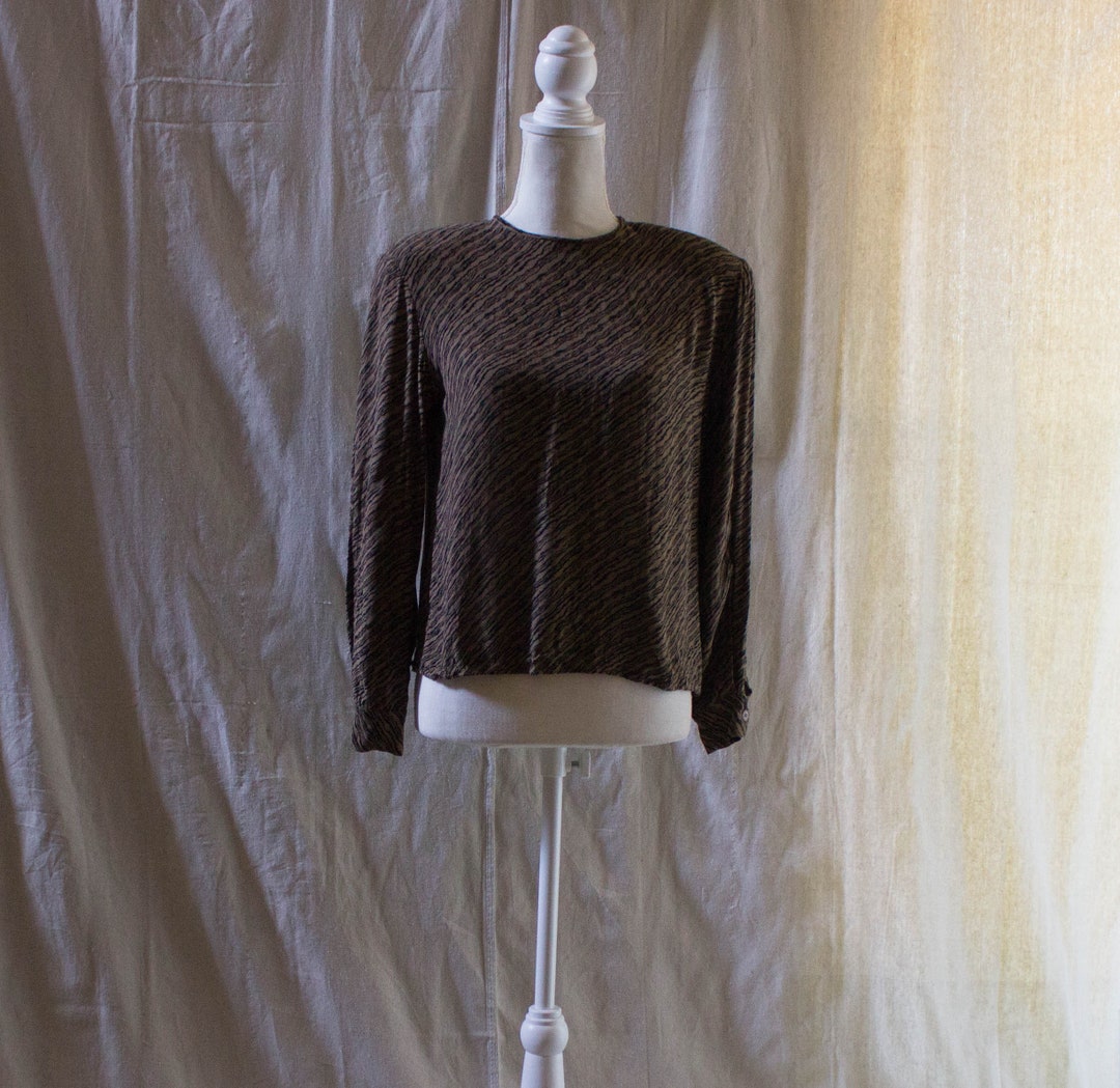Vintage 1990s Tan and Black Diagonal Striped Button Back Blouse - Etsy