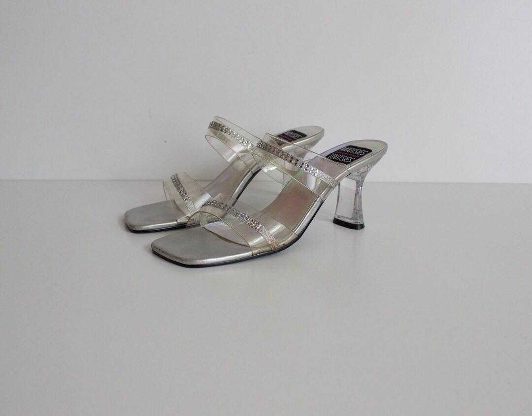 Vintage 1990s Silver Rhinestone PVC Mules - Etsy