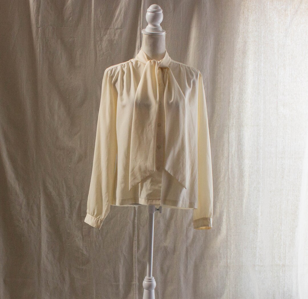 Vintage 1980s Cream Blouse With Attached Scarf - Etsy