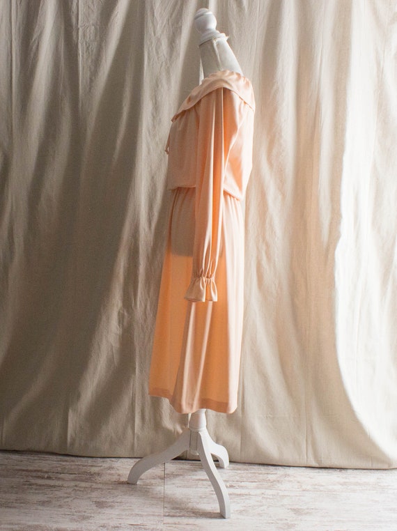 Vintage 1970s Peach Ruffled Midi Dress - Gem