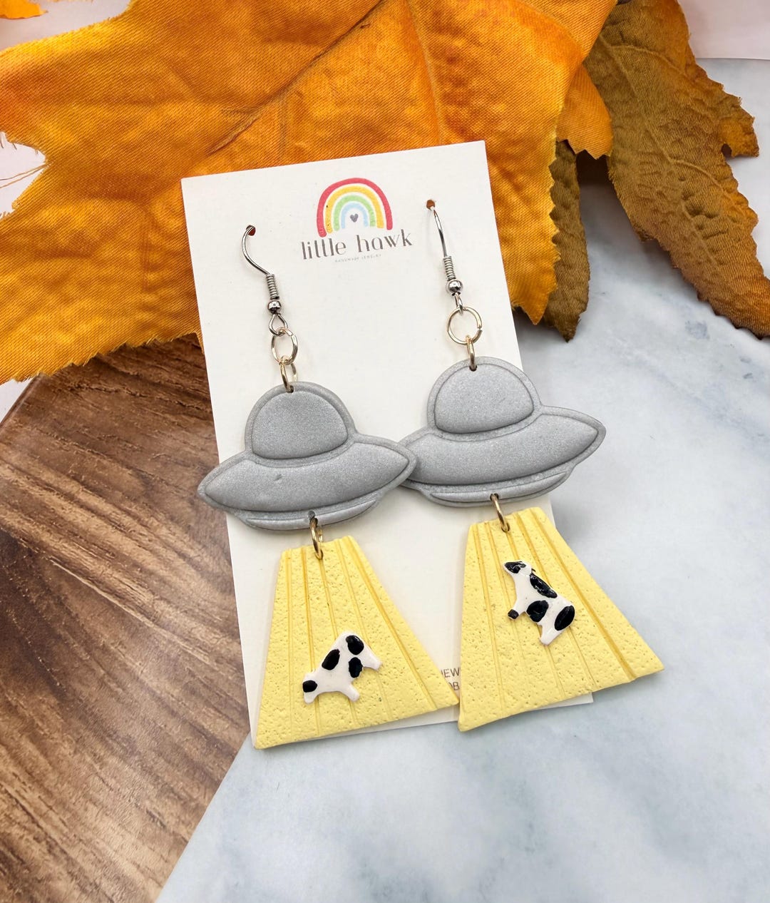 UFO Alien Abduction Cow Earrings, Polymer Clay Artsy Earrings, Clay ...