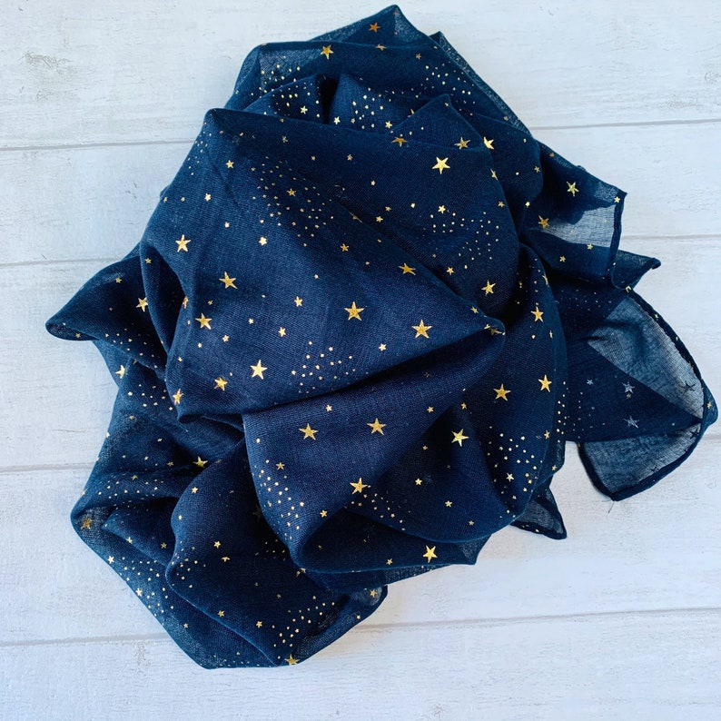 Midnight Blue Star Cotton Scarf: Celestial Hijab Shawl - Etsy