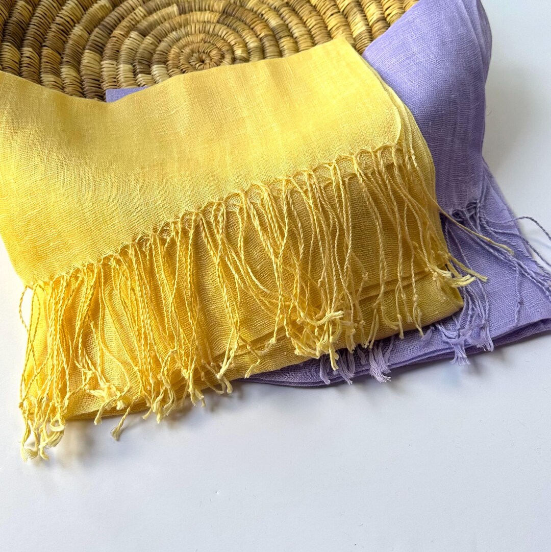 Linen Scarf: Women's Butter Yellow Fringed Headscarf - Etsy
