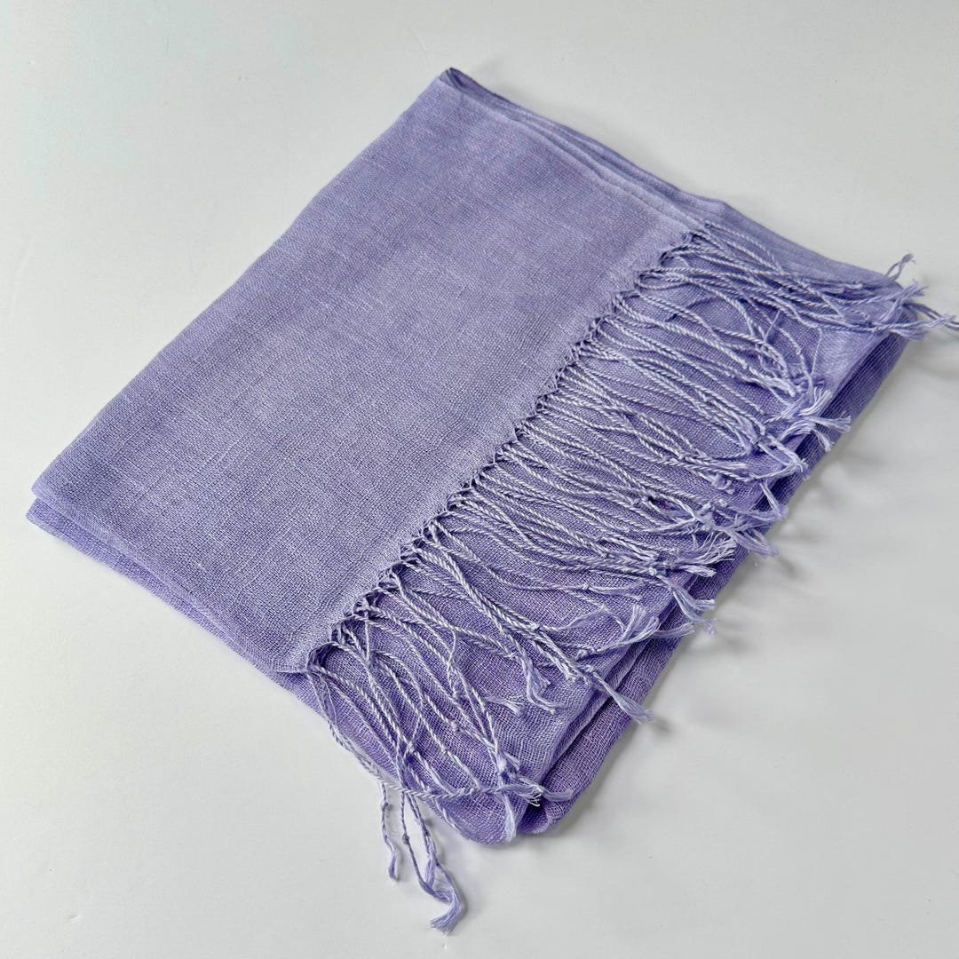 Lilac Linen Scarf: Lightweight Fringed Headscarf - Etsy