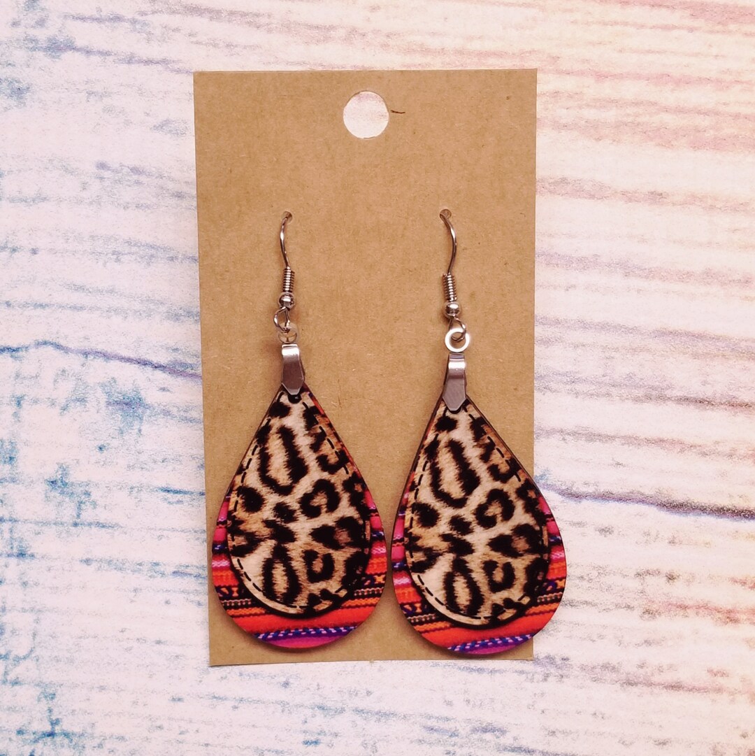 Serape Leopard Animal Print Small Teardrop Earrings, Sublimated ...
