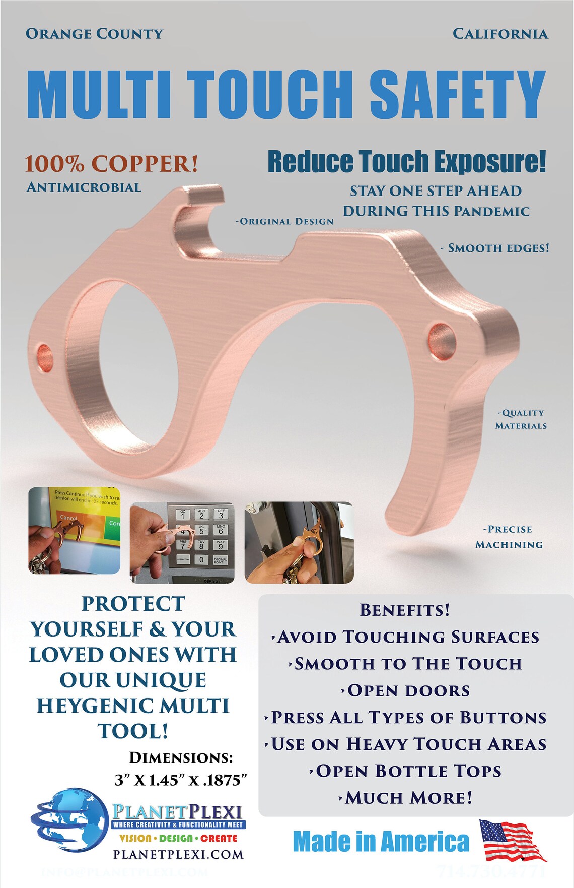 Multi Touch Safety 100% Copper Key Hygienic Germ-free | Etsy