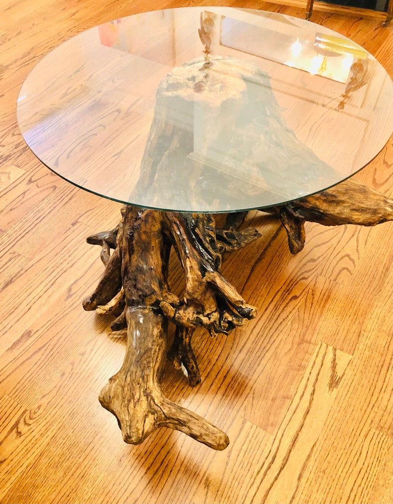 Driftwood Tree Root Glass Table - Etsy