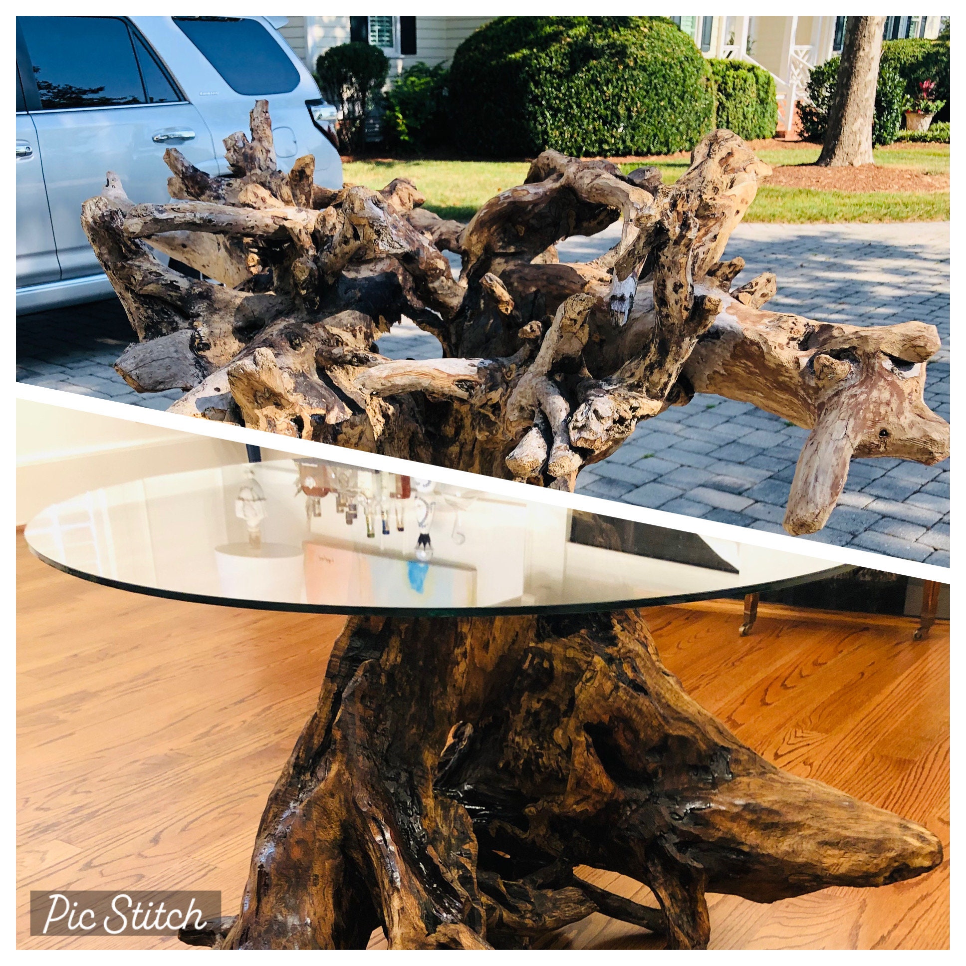 Driftwood Tree Root Glass Table - Etsy