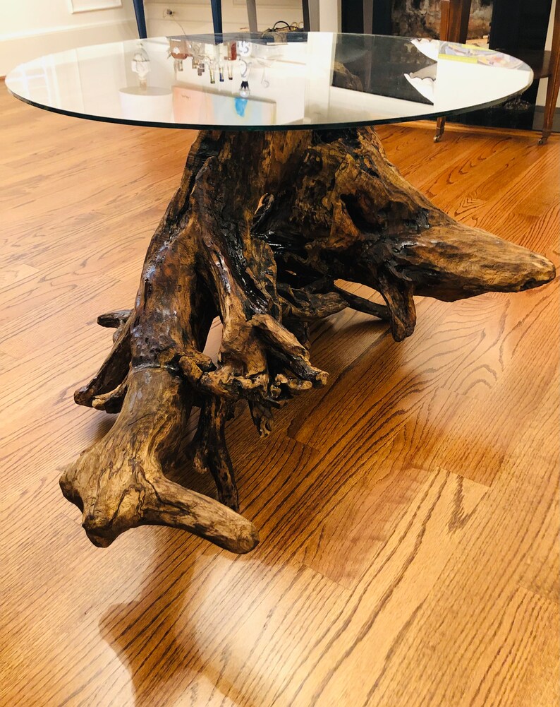 Driftwood Tree Root Glass Table - Etsy