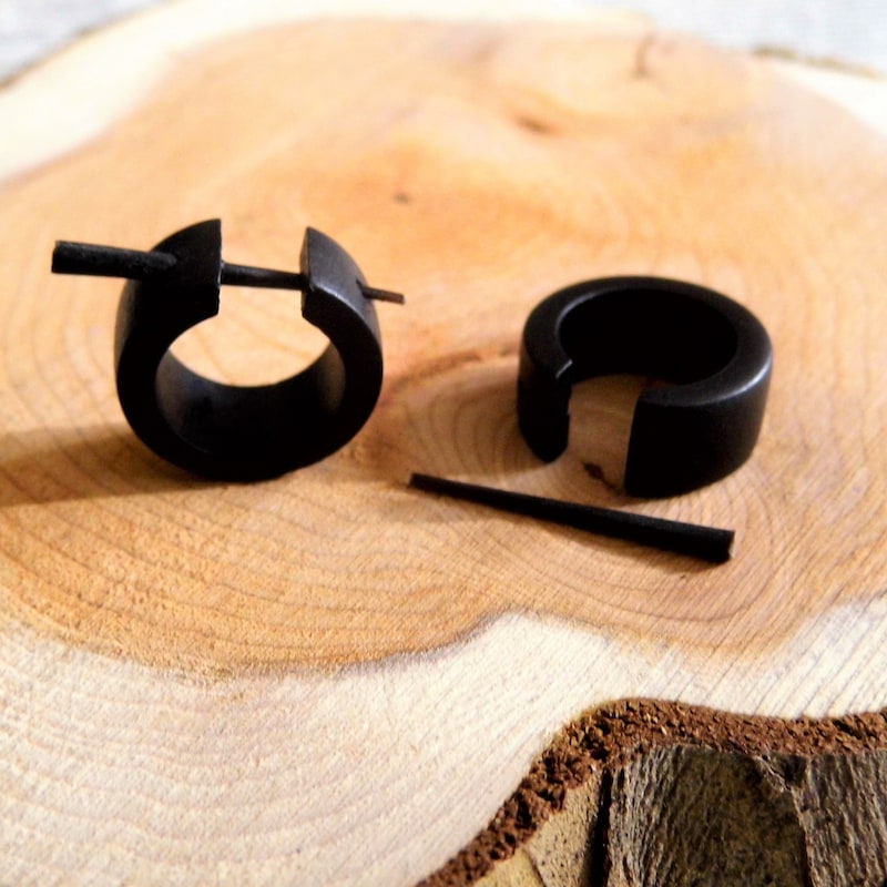 Wooden Black Hoop Earrings - Etsy