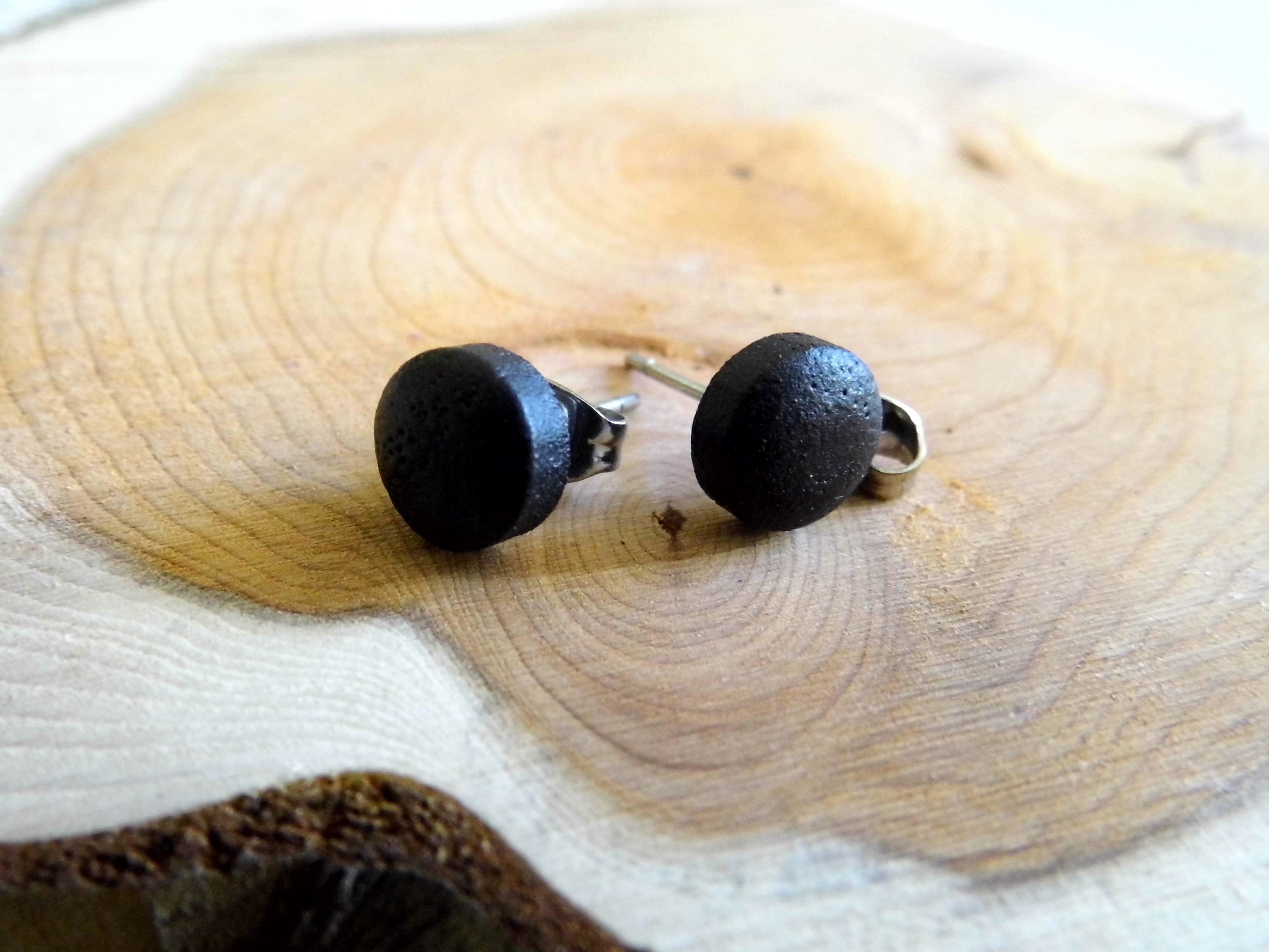 HANDMADE WOOD STUDS Earrings Black // Organic Small Wooden | Etsy