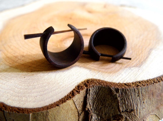 Handmade HUGGIE HOOP WOOD Organic Coco Eco Earrings Creole Small Brown Wooden Unisex Men Women Huggies Ecojewellery Sustainable Earring Etsy