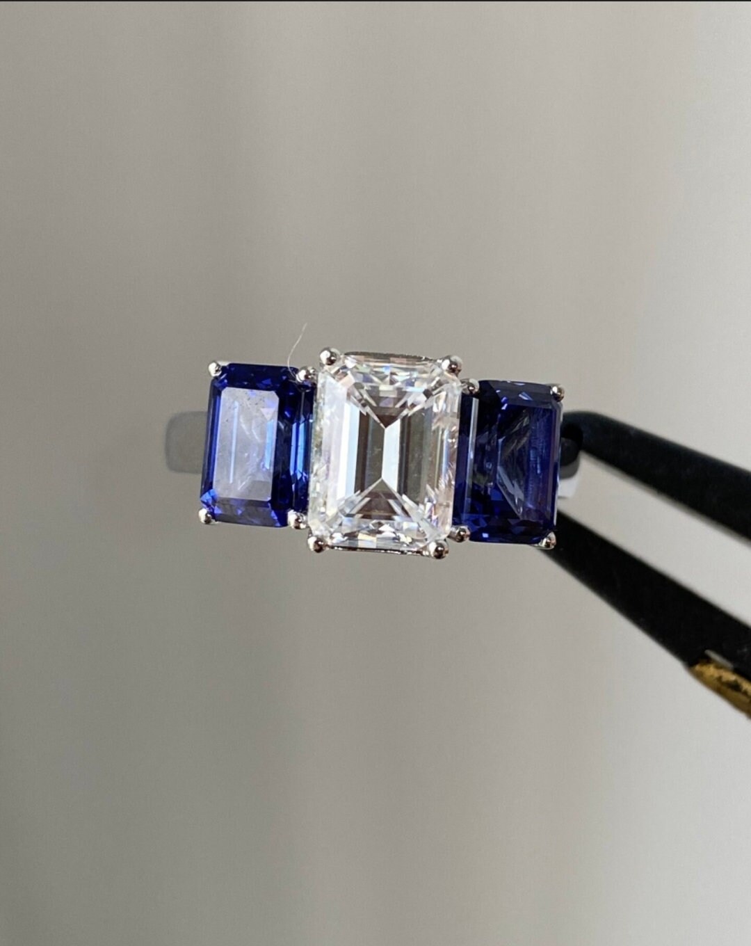 Sapphire and Mossainite Ring in Sterling Silver 926, Toi Et Moi Ring ...