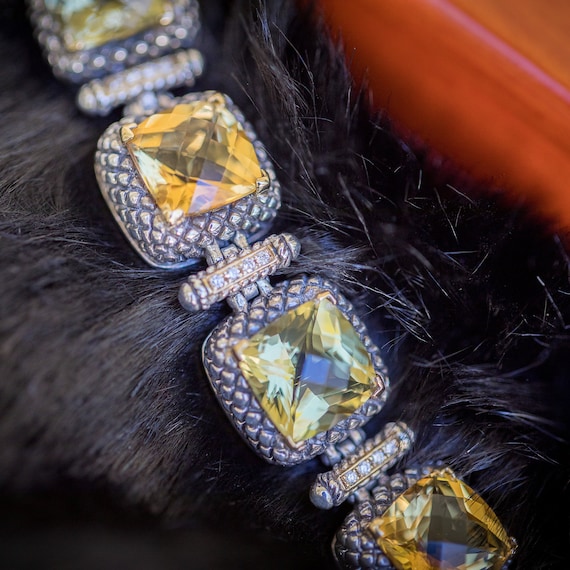 Andrea Candela 18K Yellow Gold and Sterling Silver Green Quartz and Citrine Checkerboard Cut Bracelet Etsy