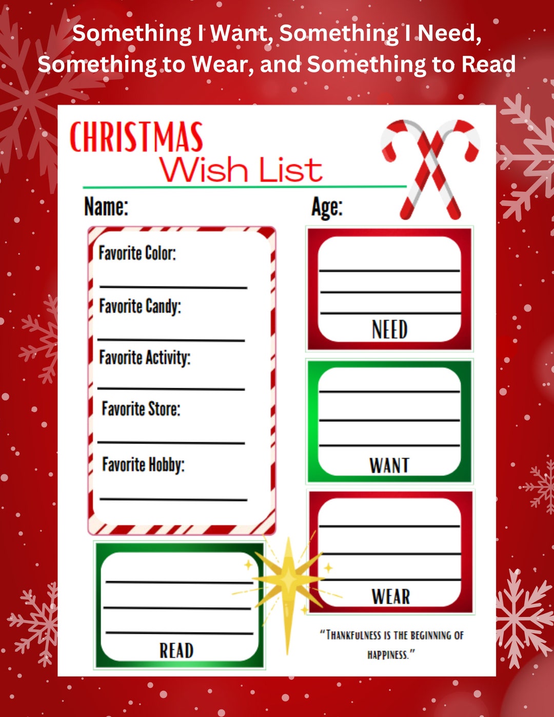 The Four Gift Rule Printable Christmas List - Something I Want, Something I Need, Something to ...