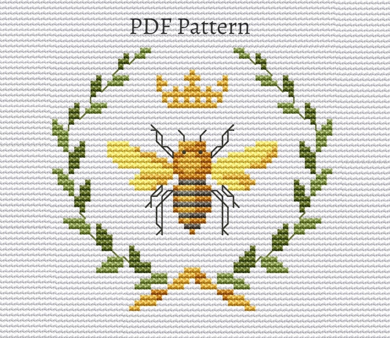 Queen bee cross stitch pattern PDF Bee wreath embroidery | Etsy