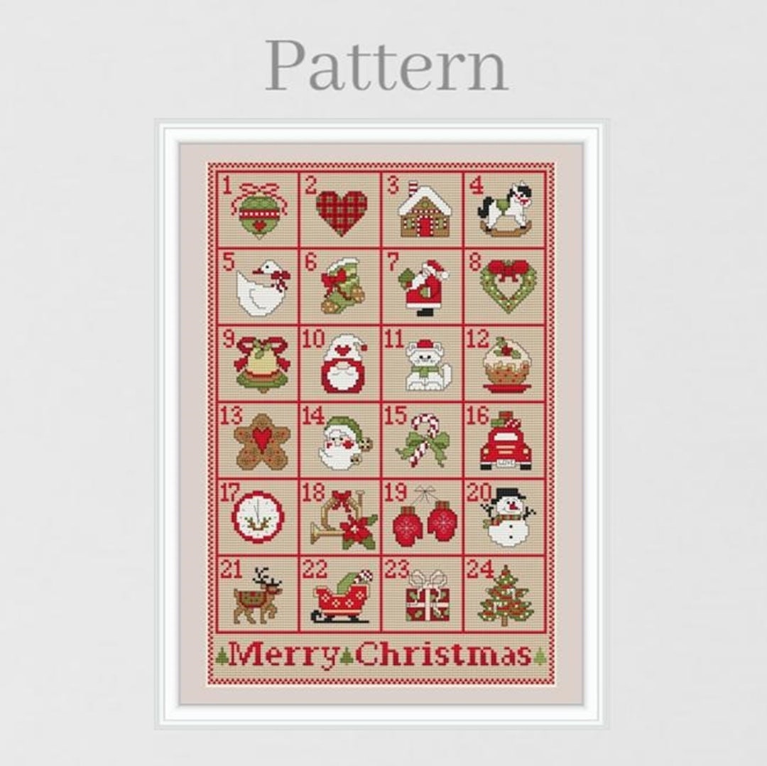 Advent Calendar Cross Stitch Pattern, Merry Christmas Hand Embroidery ...