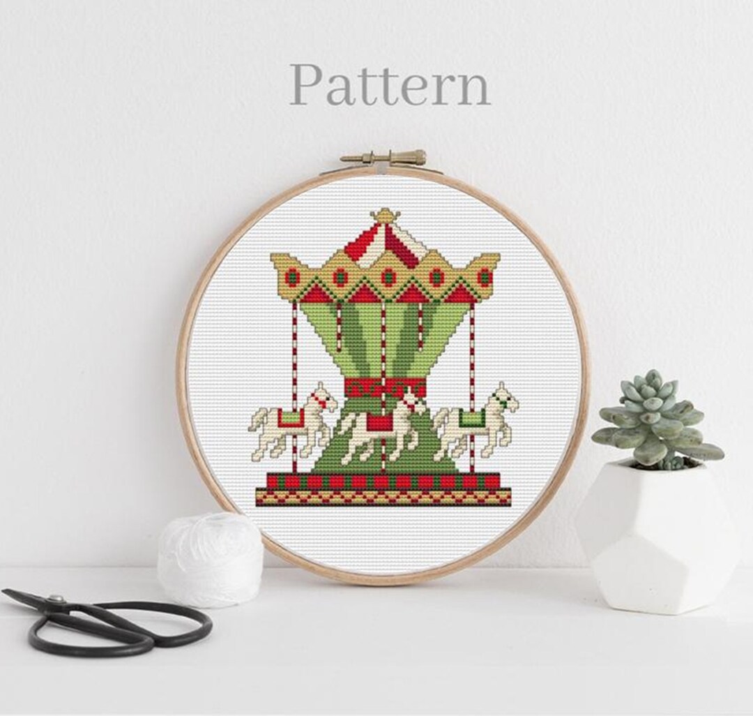 Christmas Carousel Cross Stitch Pattern, Merry Go Round Hand Embroidery ...