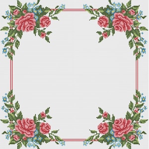 Rose Cross Stitch Border Pattern, Cross Stitch Frame, Floral Corners - Etsy